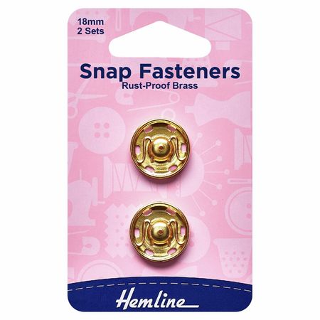 Hemline: Snap Fasteners: Sew-on: Gold: 18mm: Pack of 2 only £1.00