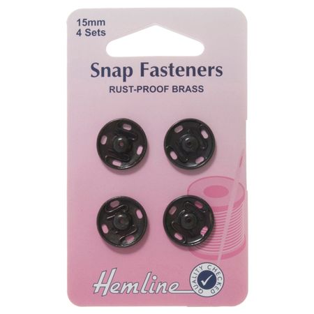 Hemline Sew On Snap Fasteners (Black) - 15mm only £1.00