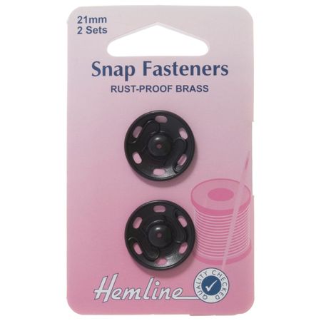 Hemline Sew-on Snap Fasteners - Black: 21mm (Pack of 2) only £1.43
