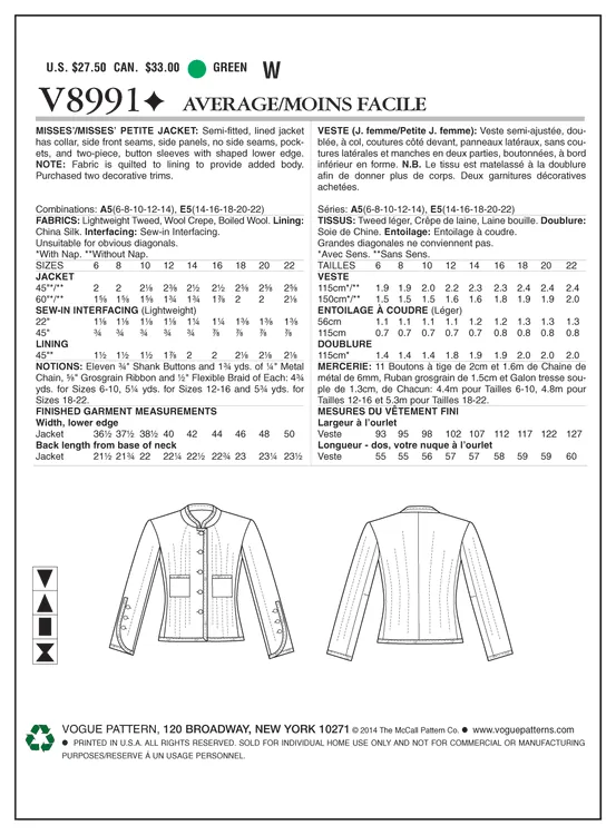 Vogue pattern V8991 from £17.50