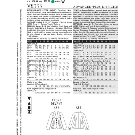 Vogue Pattern V8333 Misses' Petite Three-Button Blazer from £17.50